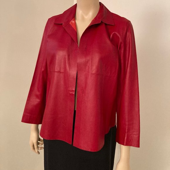 Dkny | Jackets & Coats | Dkny Red Leather Jacket Size 2 Hook And Eye ...